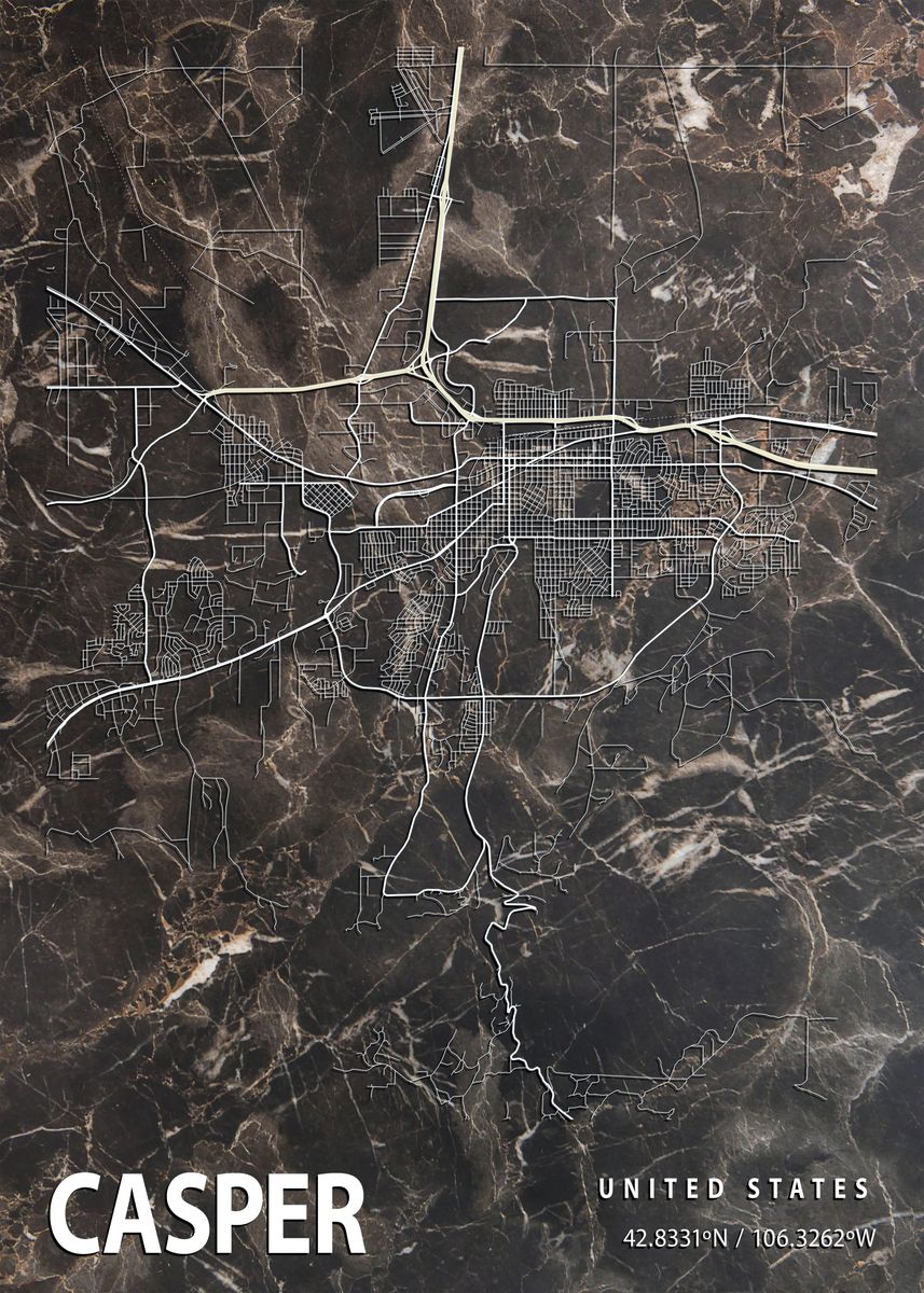 'CASPER CITY MAP' Poster, picture, metal print, paint by Nae | Displate