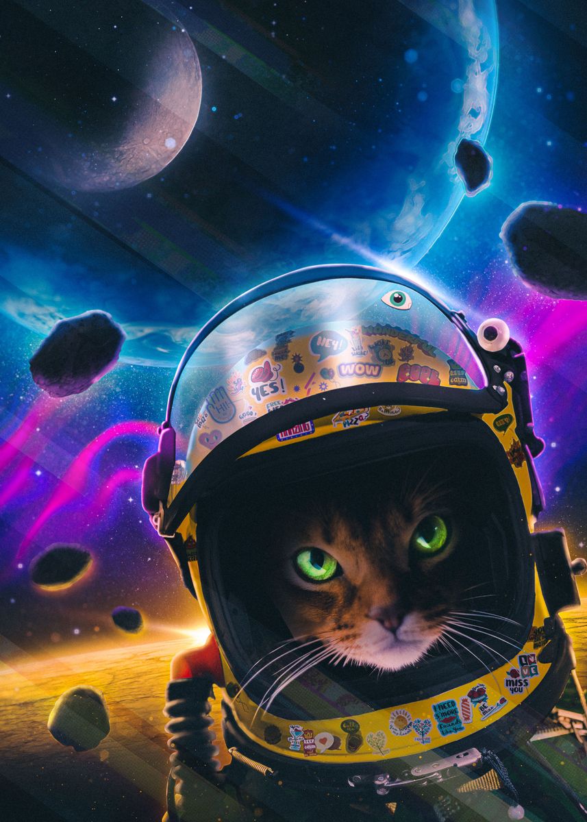 'Catstronaut' Poster, picture, metal print, paint by Milos | Displate