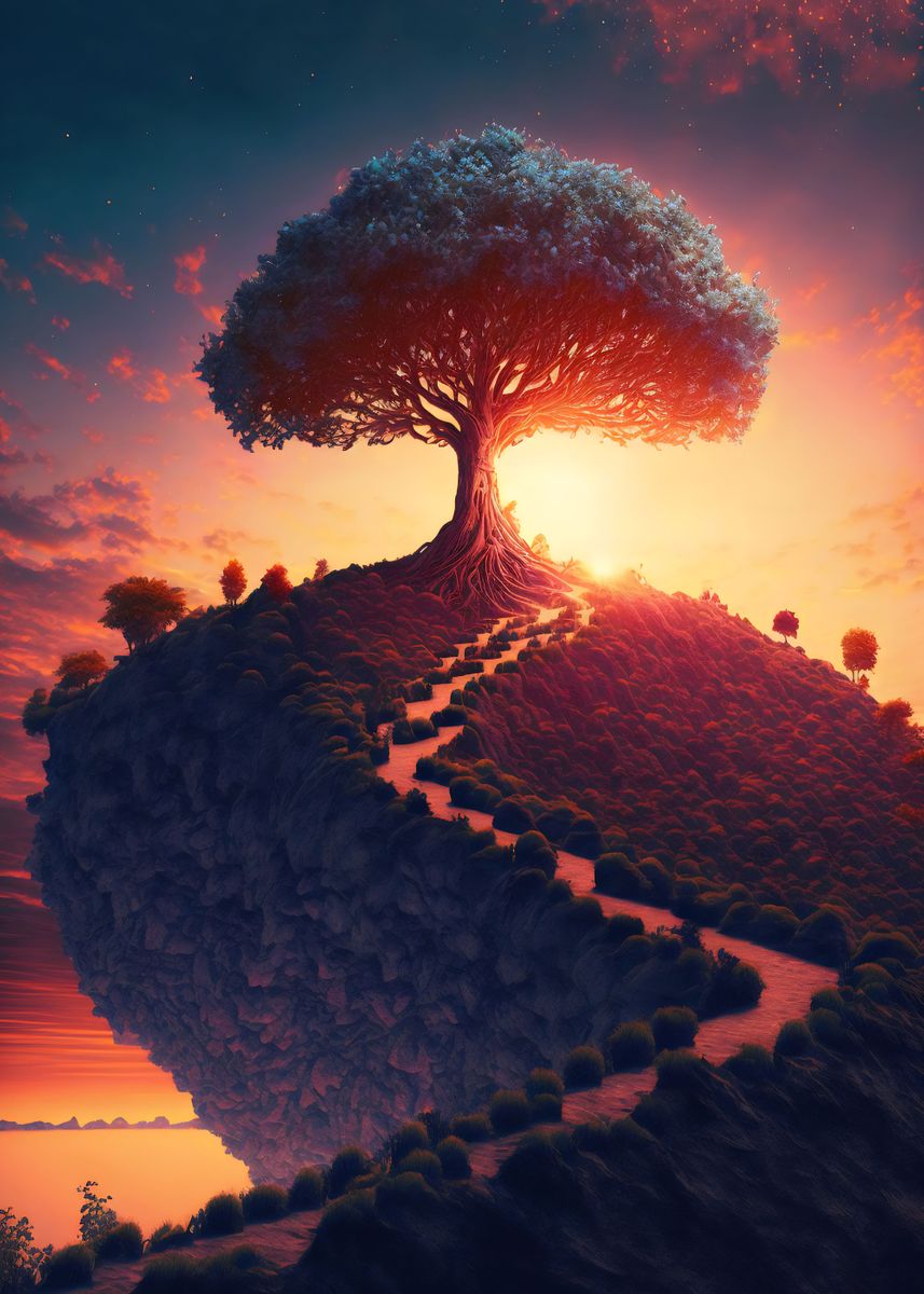 'Tree on top of the world' Poster, picture, metal print, paint by ...