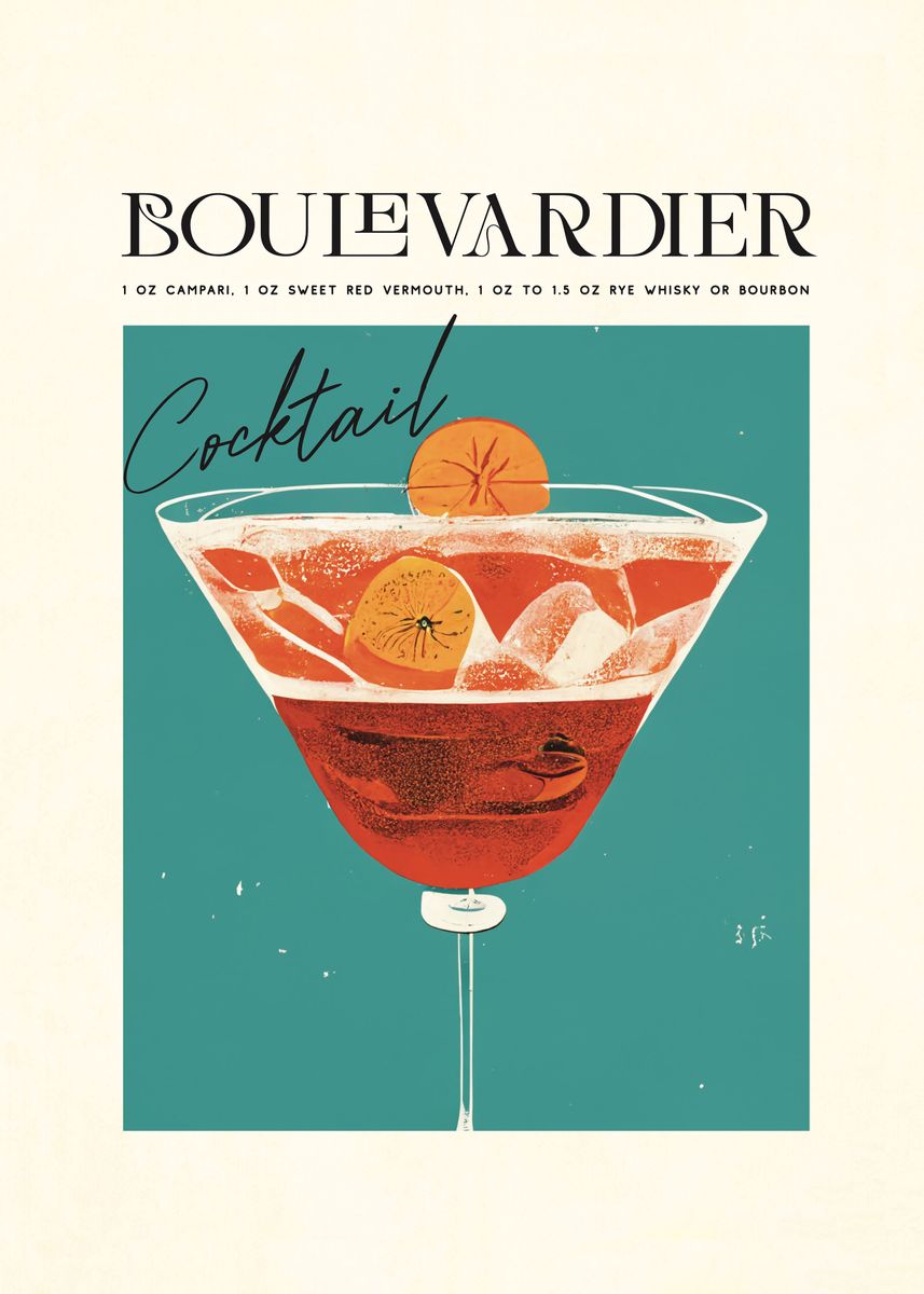 'Boulevardier Cocktail Art' Poster, picture, metal print, paint by ...