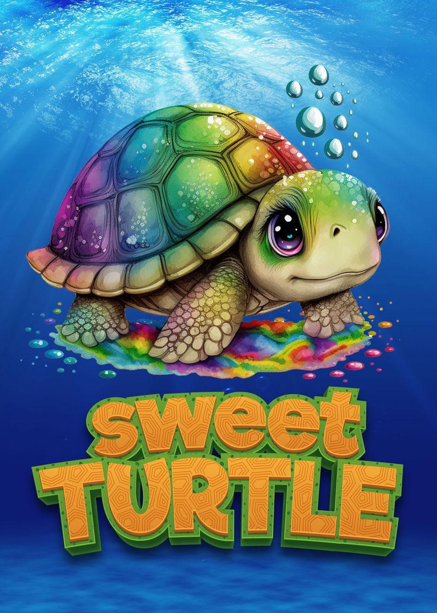 'Rainbow baby turtle' Poster, picture, metal print, paint by Stefan ...