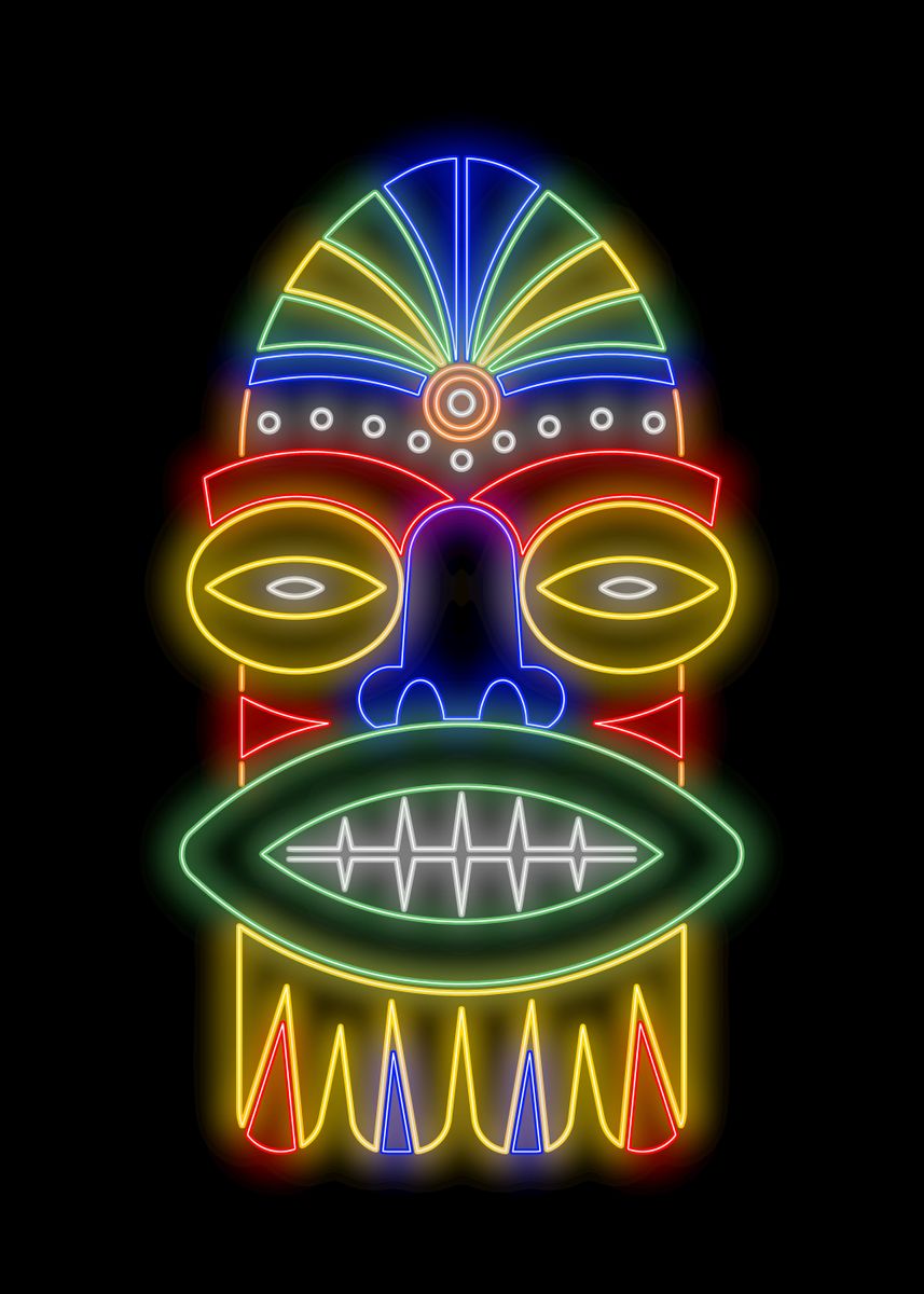 'Tiki Mask 16' Poster, picture, metal print, paint by Mr Wolfheart ...