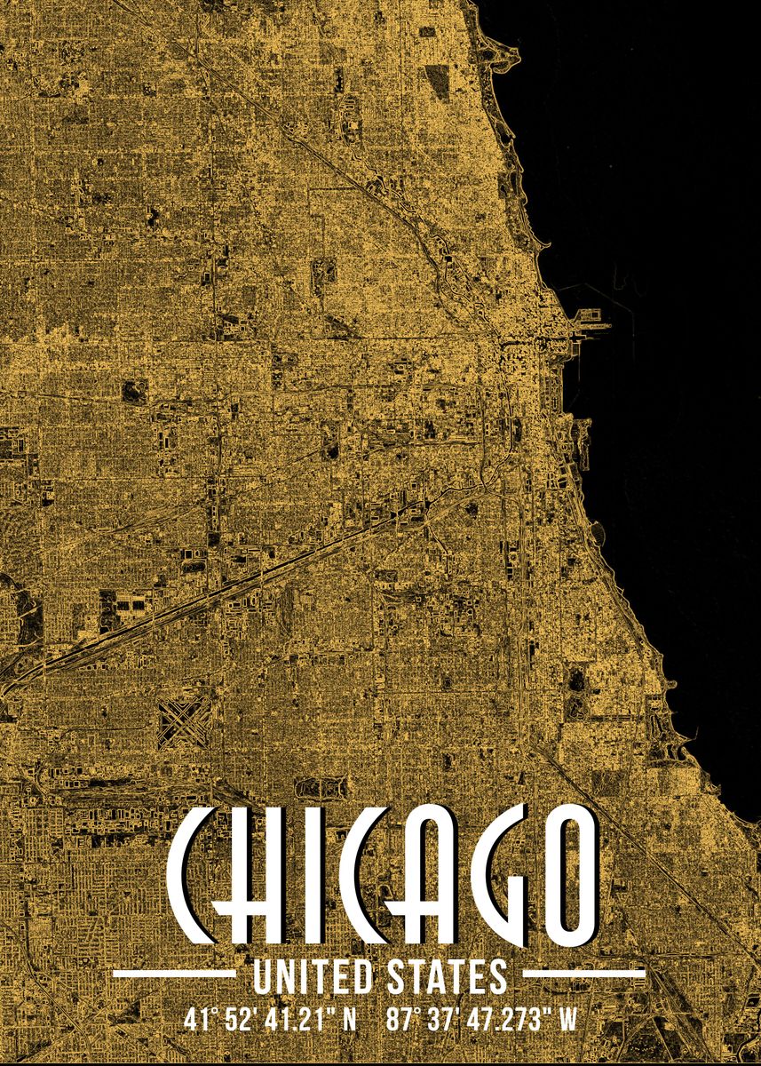 'Chicago City Satellite Map' Poster, picture, metal print, paint by Art ...