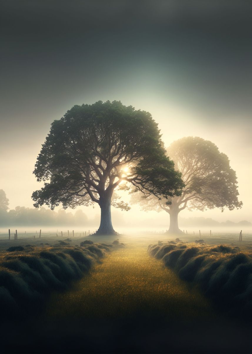 'golden fog' Poster, picture, metal print, paint by ZeusArt | Displate