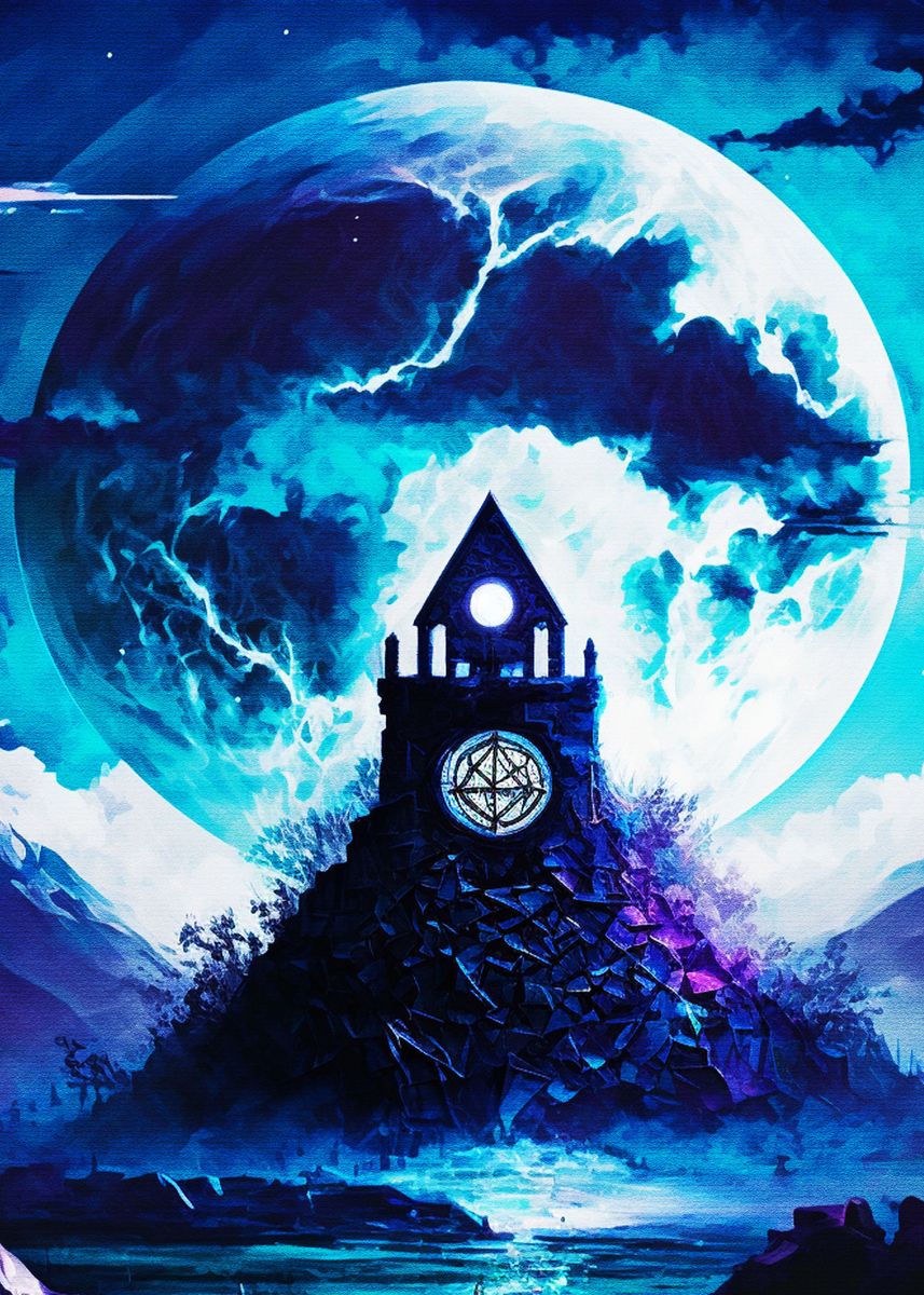 'Mystic Building in Moon' Poster, picture, metal print, paint by Muh ...