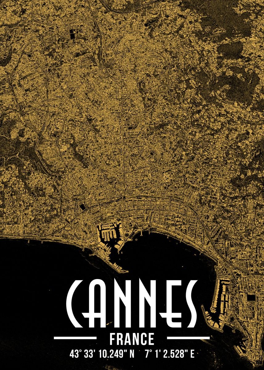 'Cannes City Satellite Map' Poster, picture, metal print, paint by Art ...