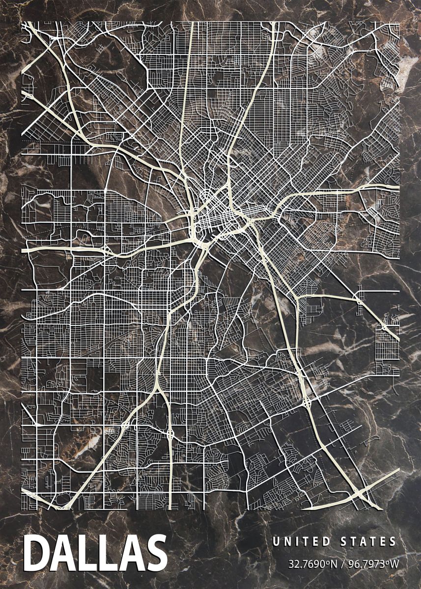 'DALLAS CITY MAP' Poster, picture, metal print, paint by Nae | Displate