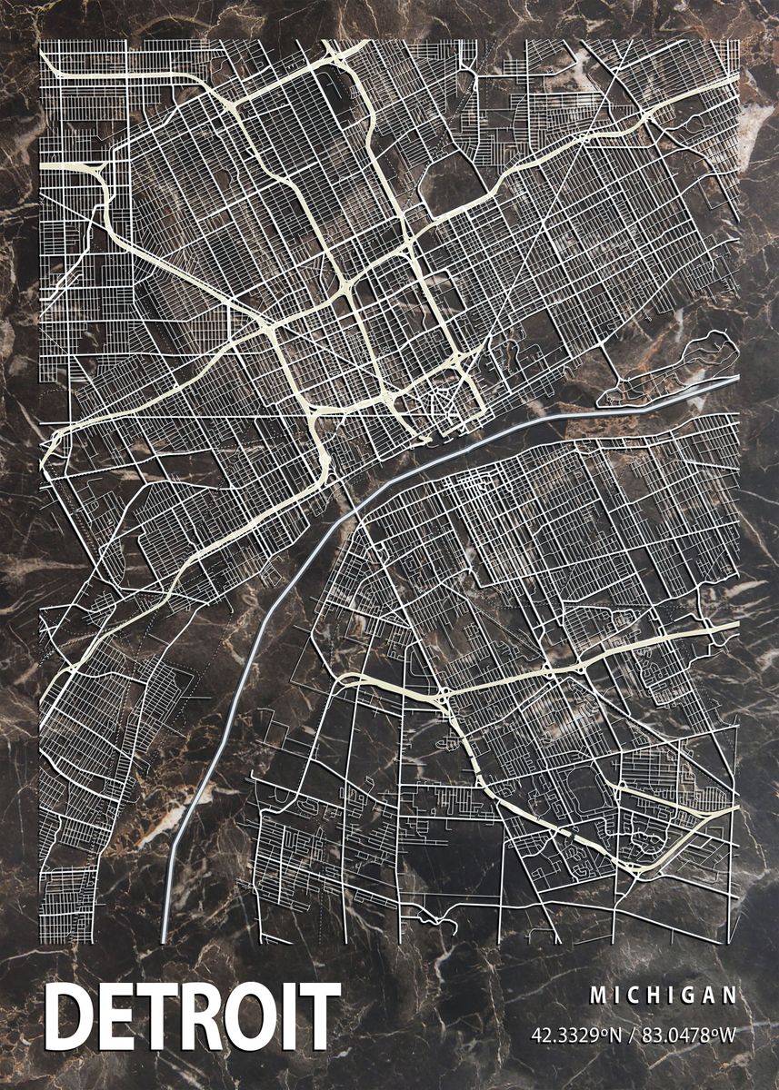'DETROIT CITY MAP' Poster, picture, metal print, paint by Nae | Displate