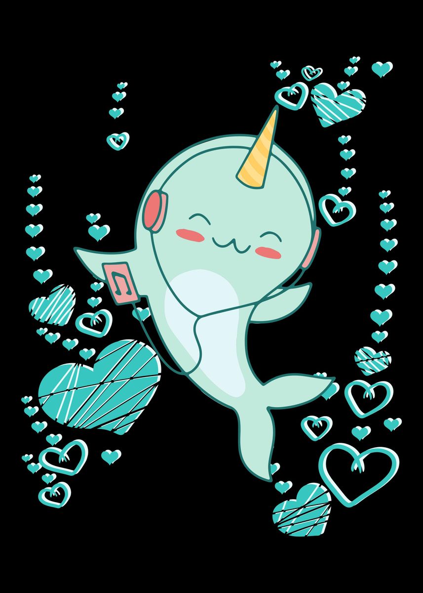 'Narwal dances in the water' Poster, picture, metal print, paint by ...