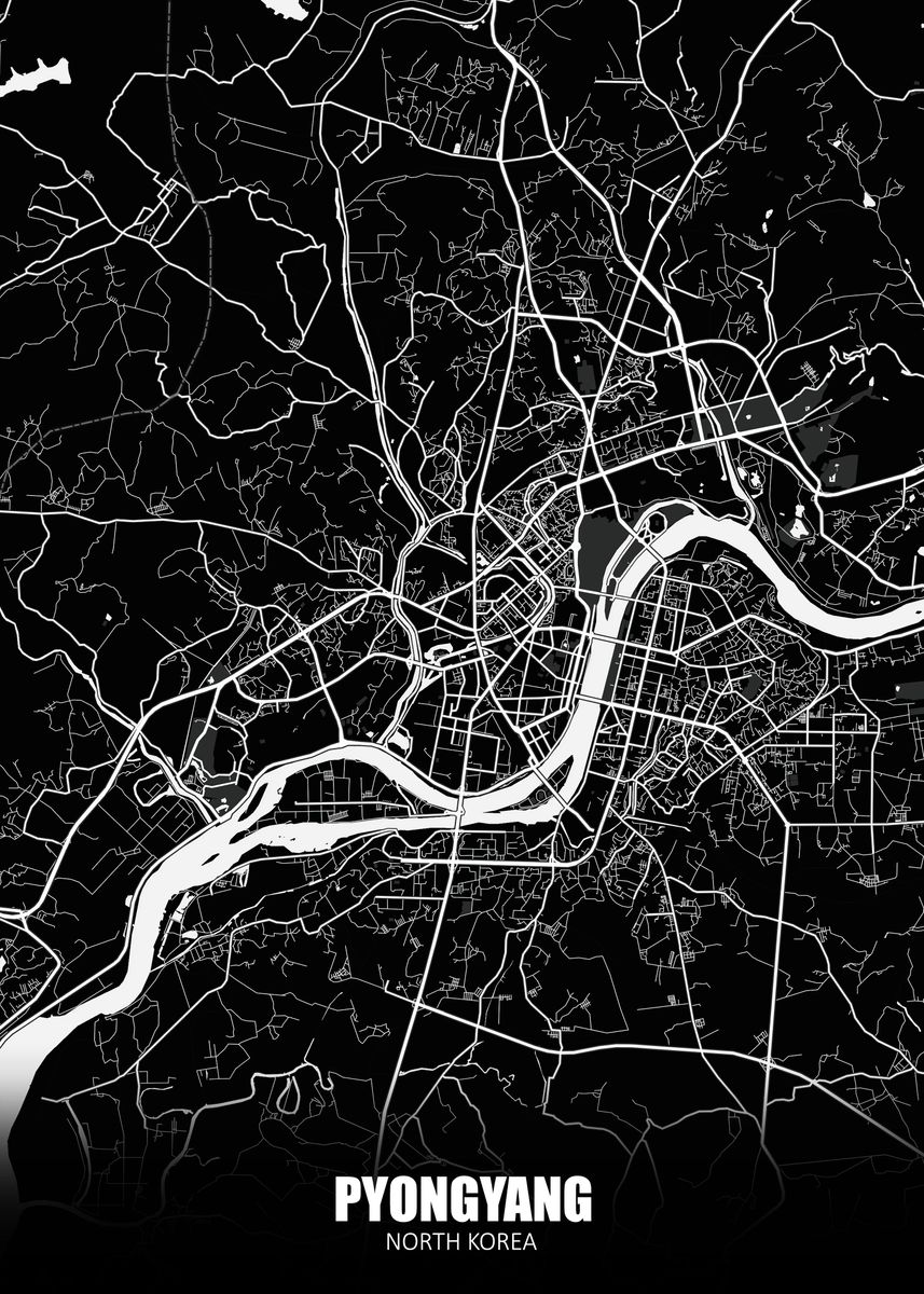 'Pyongyang North Korea Map' Poster, picture, metal print, paint by Zake ...