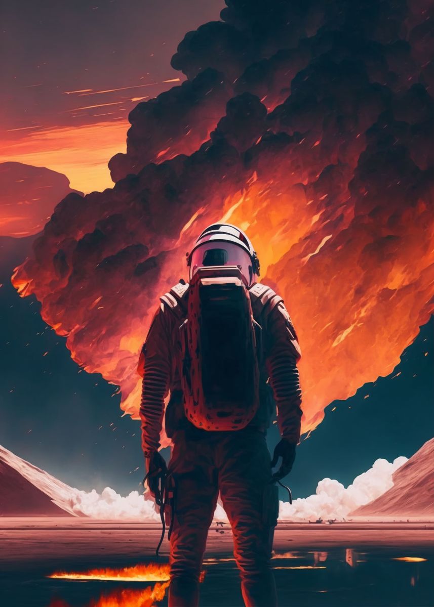 'Astronaut watches the Burn' Poster, picture, metal print, paint by ...