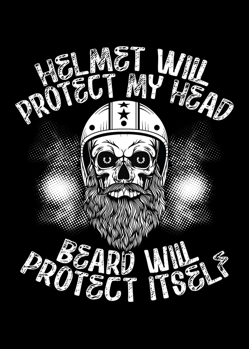 'Motorcycle helmet beard' Poster by BeMi | Displate