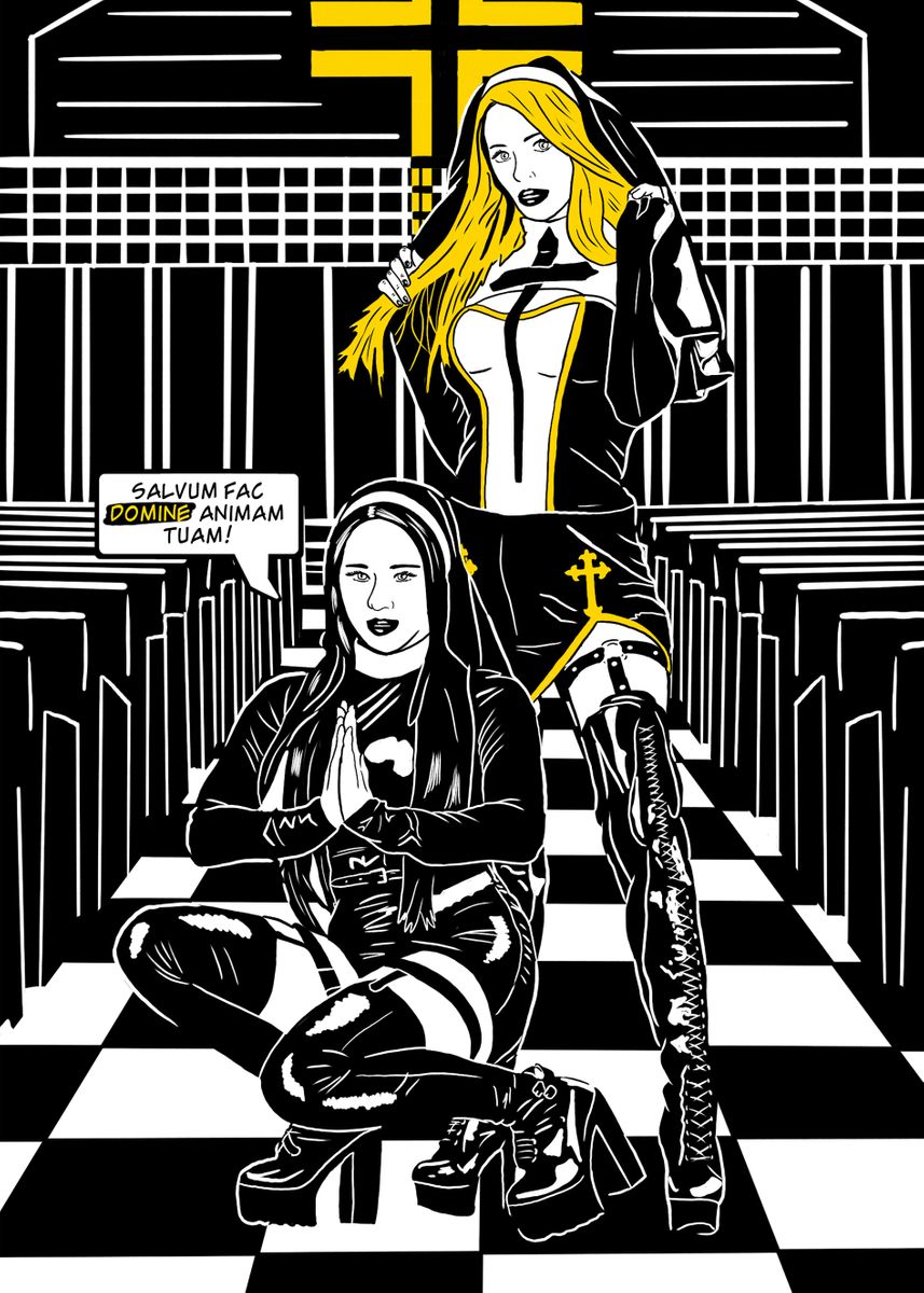 'Sexy comic nuns' Poster, picture, metal print, paint by Fat Rat | Displate