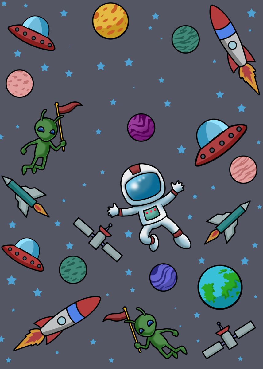 'Astronaut Moon Space Ship' Poster, picture, metal print, paint by ...