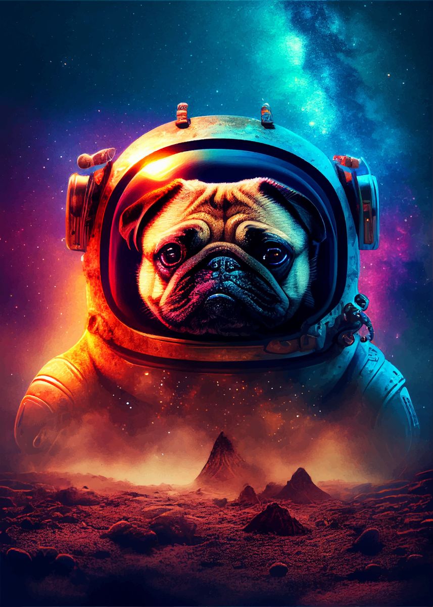 'Space Pug 1' Poster, picture, metal print, paint by Digital Arts ...