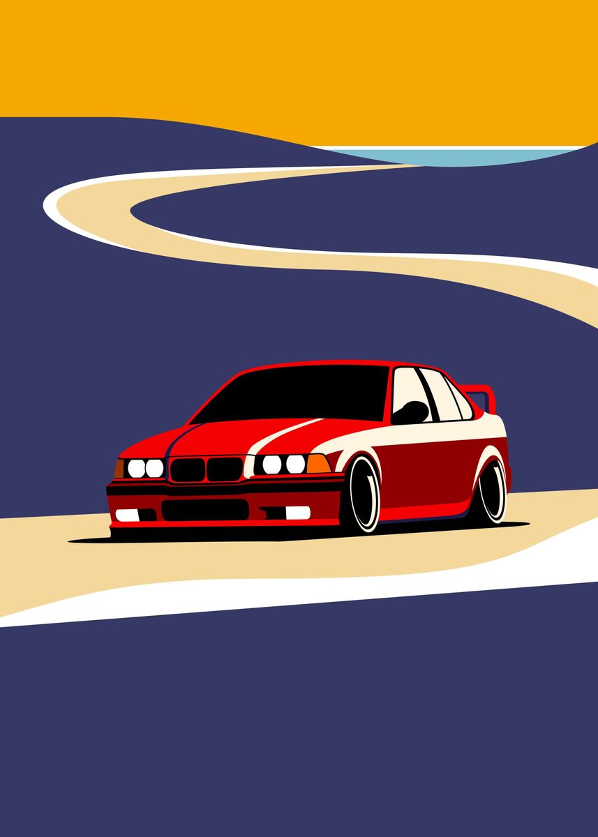 'E36 Bimmer Minimalist cars' Poster, picture, metal print, paint by ...