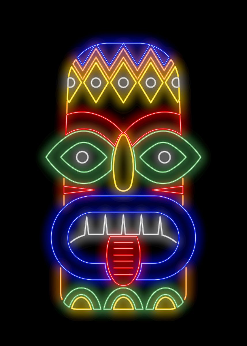 'Tiki Mask 15' Poster, picture, metal print, paint by Mr Wolfheart ...