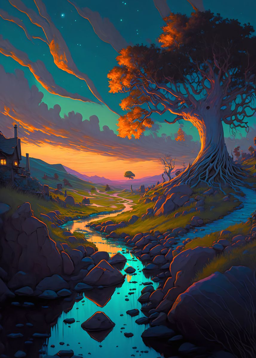 'Fantasy landscape' Poster, picture, metal print, paint by Nathan Ponty ...