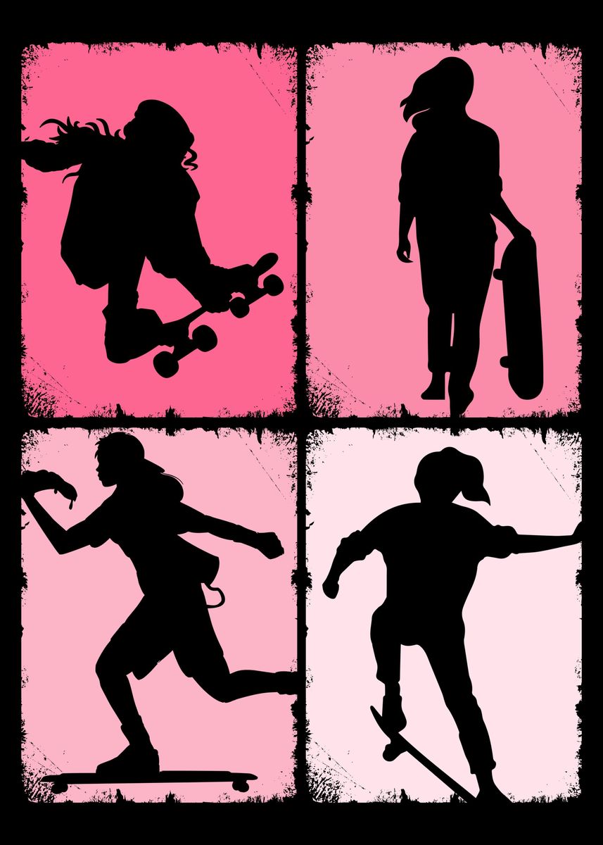 'Skateboarding Girl' Poster, picture, metal print, paint by ...