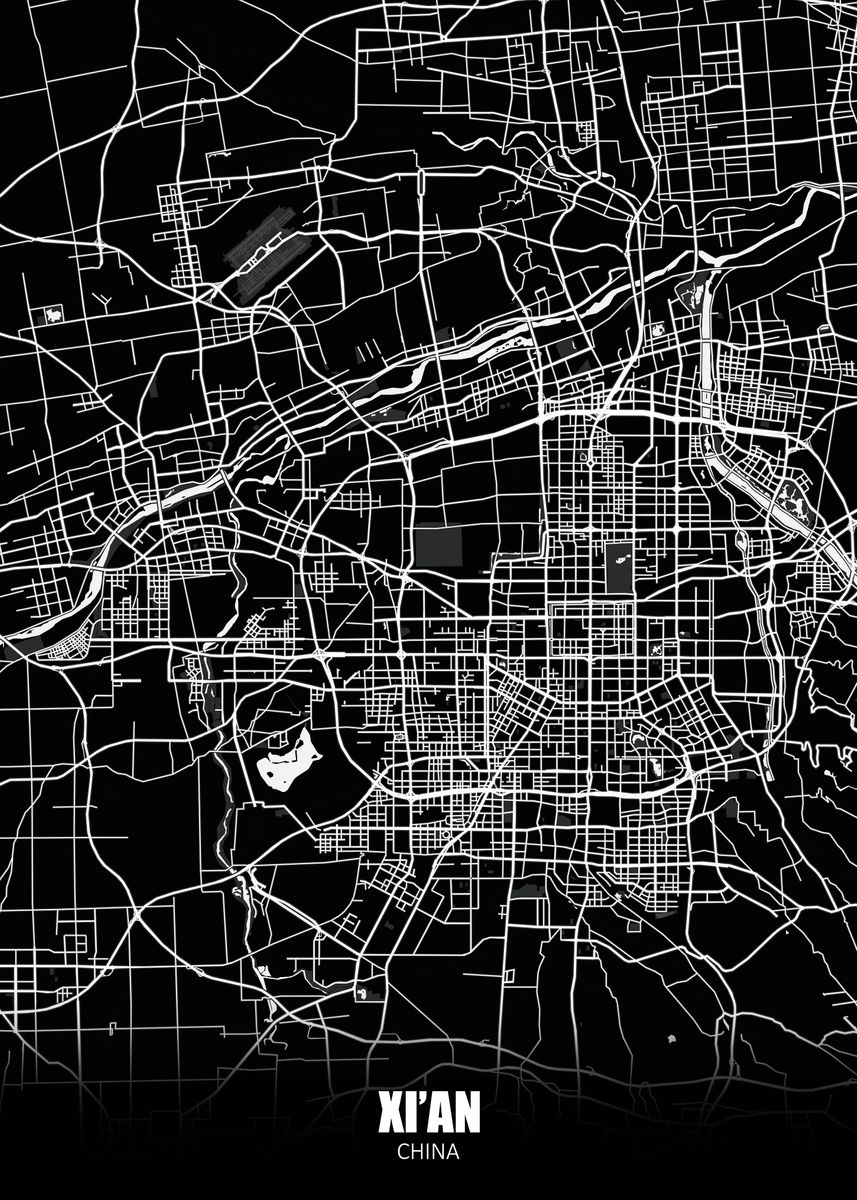 'Xian China Dark Map' Poster, picture, metal print, paint by Zake ...