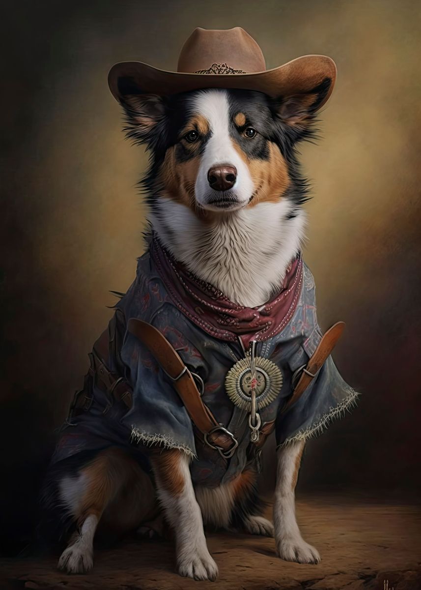 'Cowboy Dog' Poster, picture, metal print, paint by KyzArt | Displate