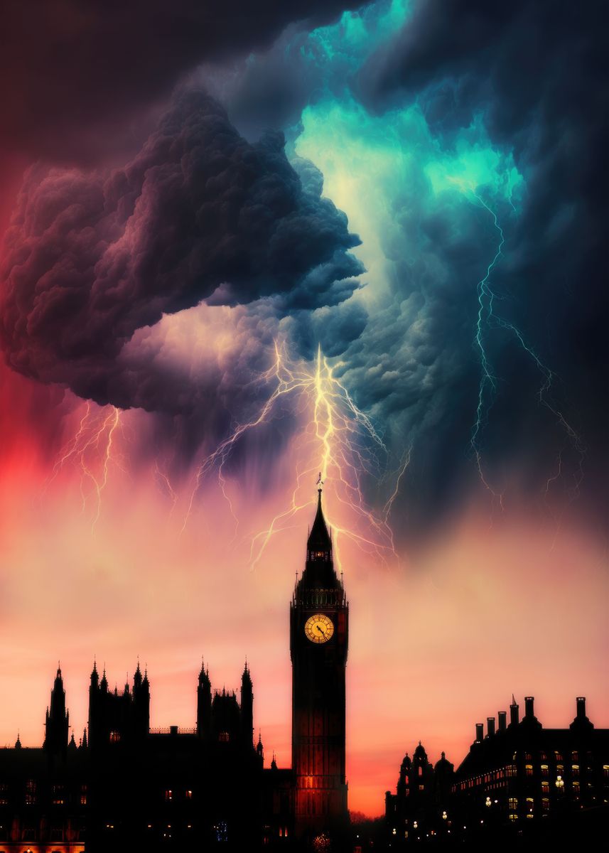 'Storm over Big Ben' Poster, picture, metal print, paint by murtzart ...