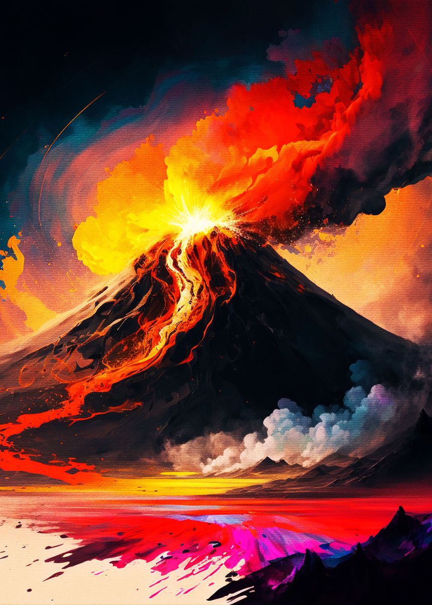 'Painting the Volcano' Poster, picture, metal print, paint by Coffee Design | Displate
