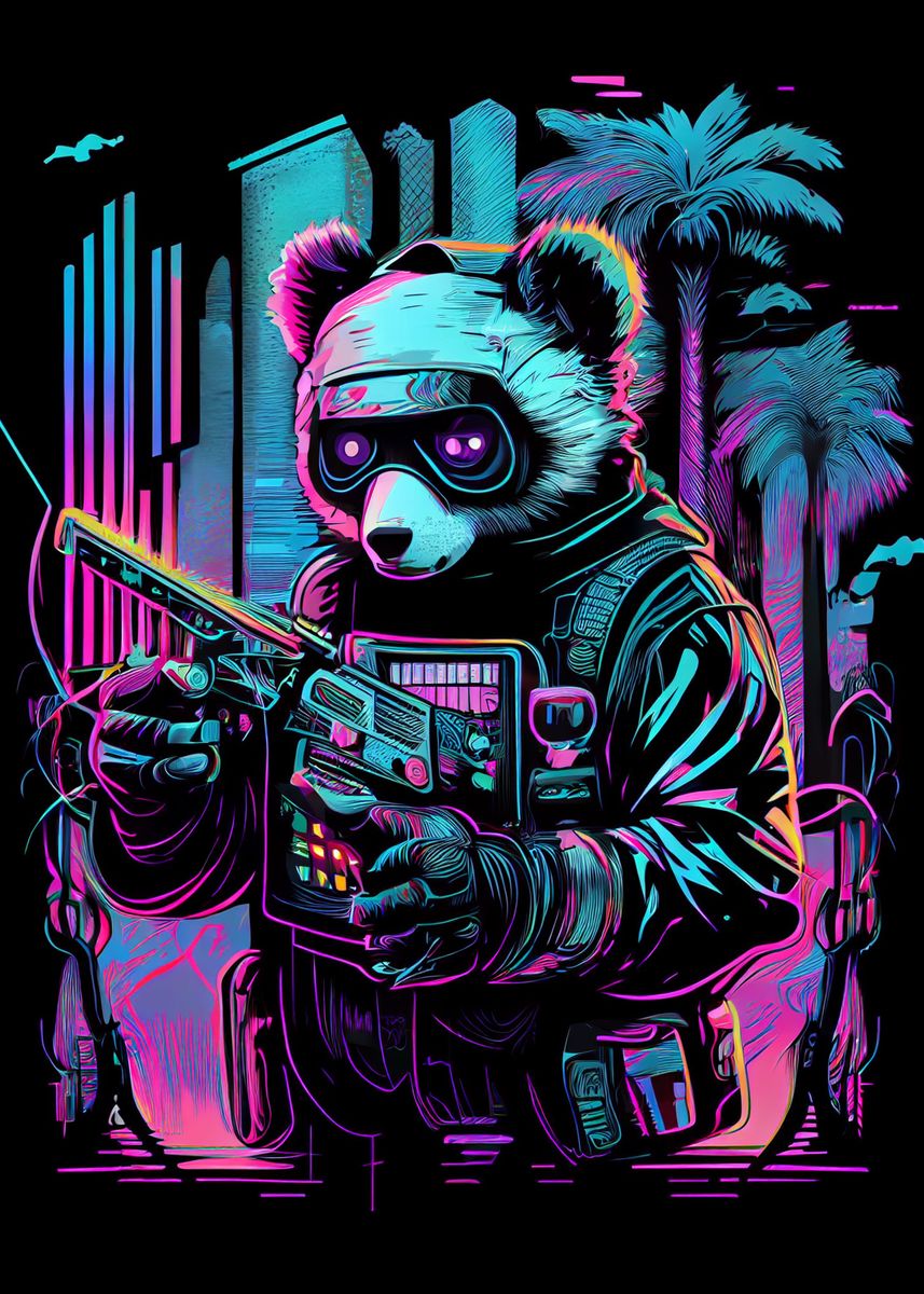 'Panda Synthwave' Poster, picture, metal print, paint by Anawix4X ...