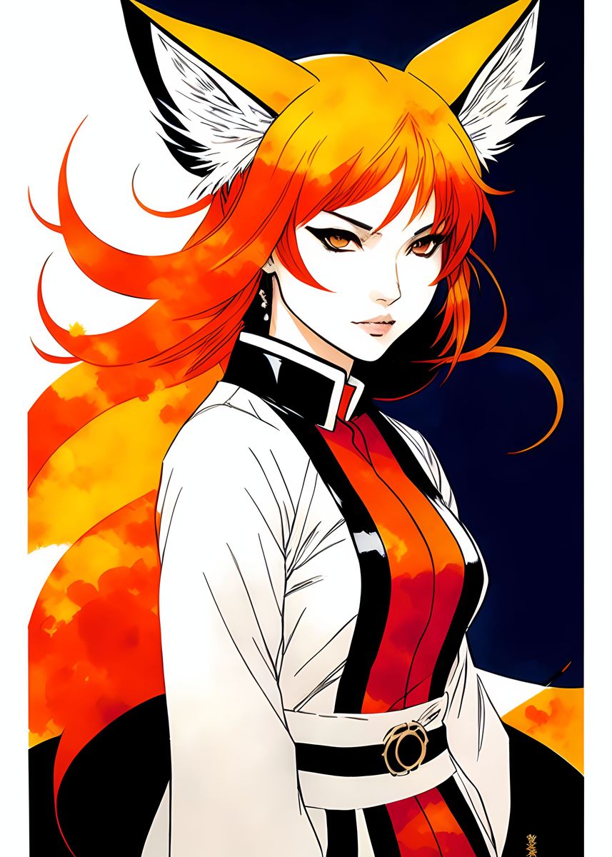 'Anime fox girl' Poster, picture, metal print, paint by Lukasz Kobylka ...