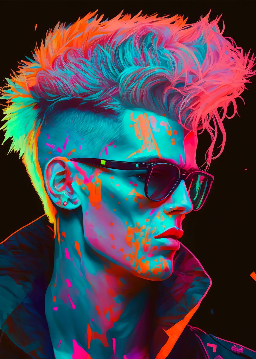 'Psychedelic Neon Punk' Poster, picture, metal print, paint by Echelon ...