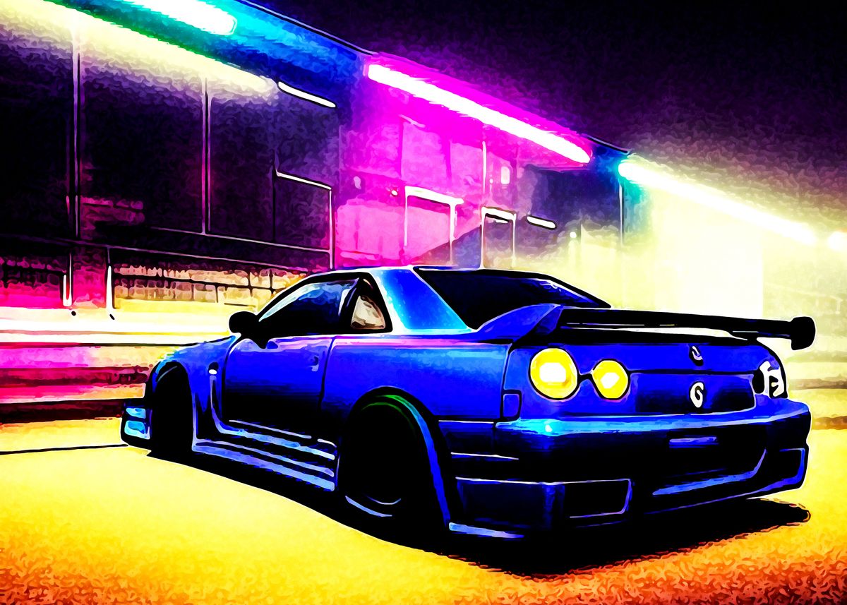 'GTR R34 Neon Night ' Poster by Md Bowman | Displate