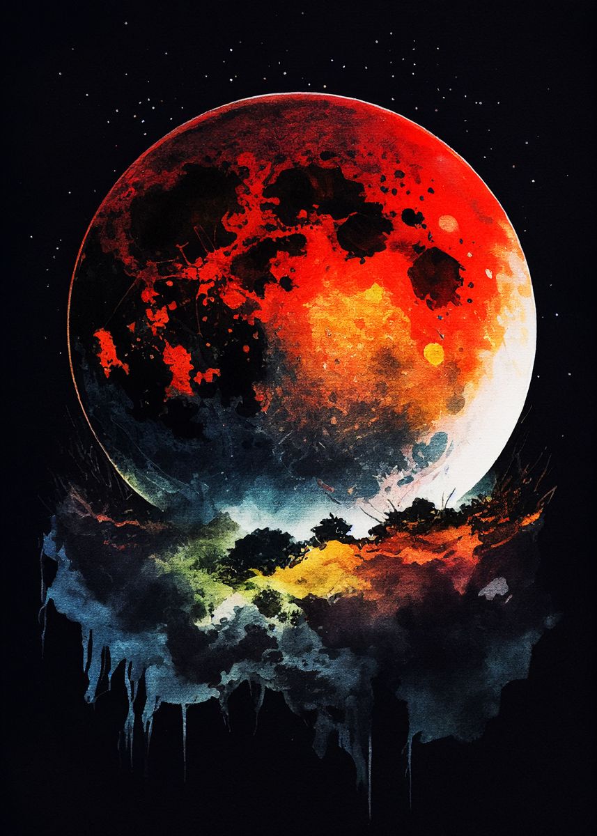 'Splatter The Moon' Poster, picture, metal print, paint by Muh Asdar ...