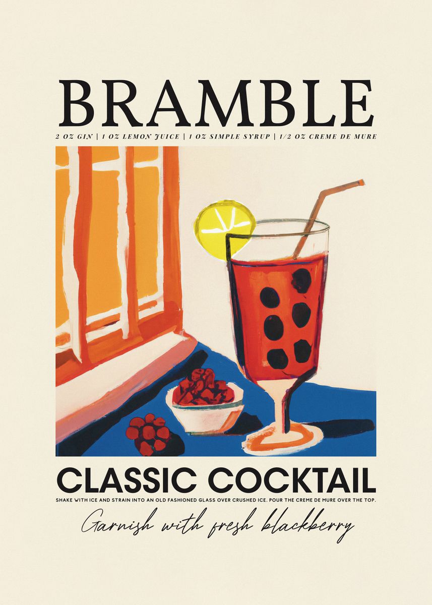 'Bramble Classic Cocktail' Poster, picture, metal print, paint by ...