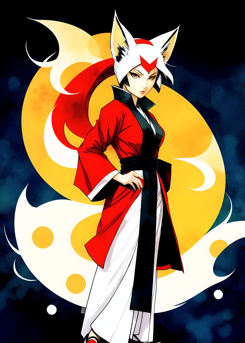 'Anime fox girl' Poster, picture, metal print, paint by Lukasz Kobylka ...