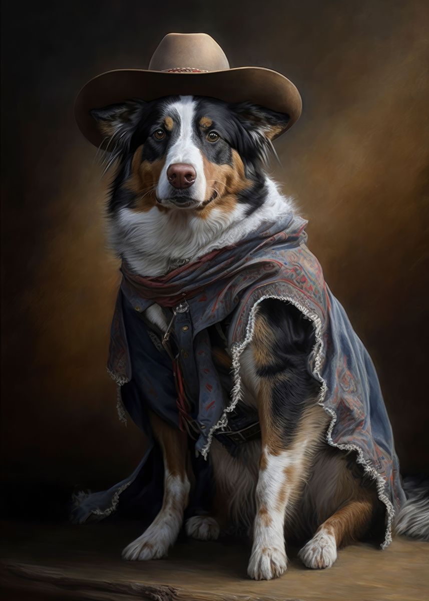 'Cowboy Dog' Poster, picture, metal print, paint by KyzArt | Displate