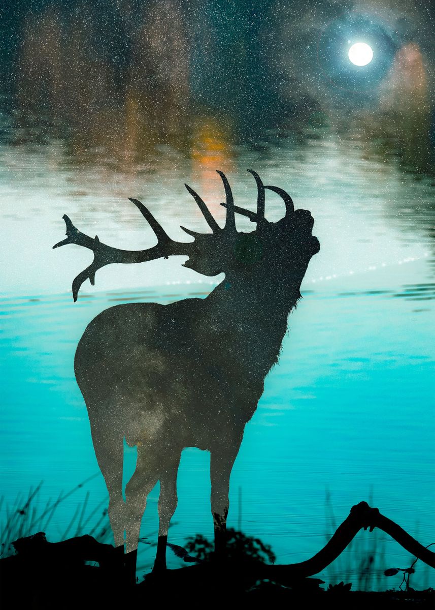 'Moose in Space' Poster, picture, metal print, paint by Art of Gold ...