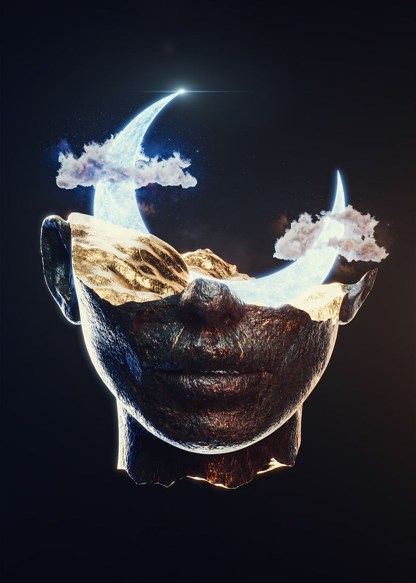 'Woman Moon Face Space Art' Poster, picture, metal print, paint by ...