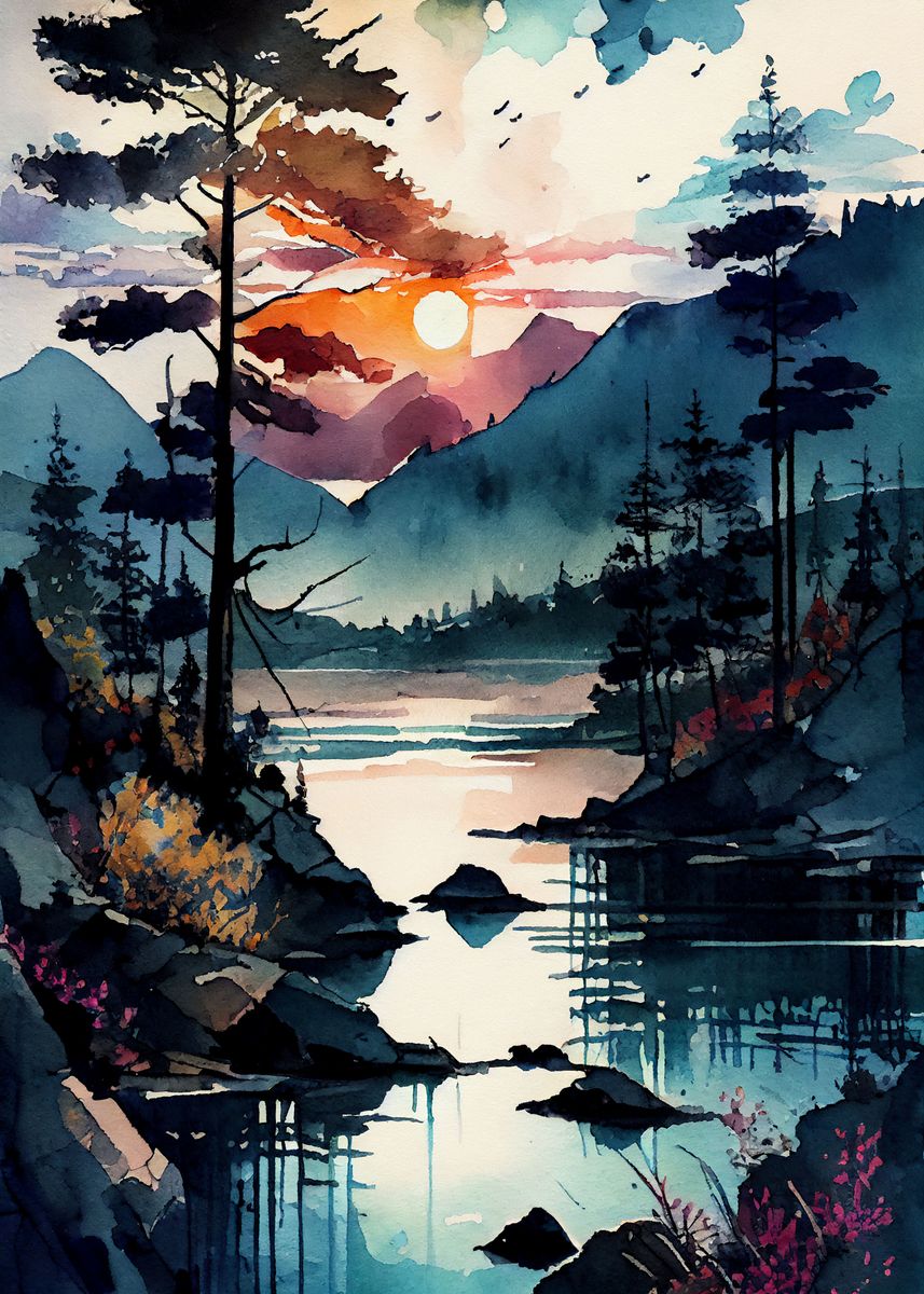 'Japanese sunset' Poster, picture, metal print, paint by Bofferding ...