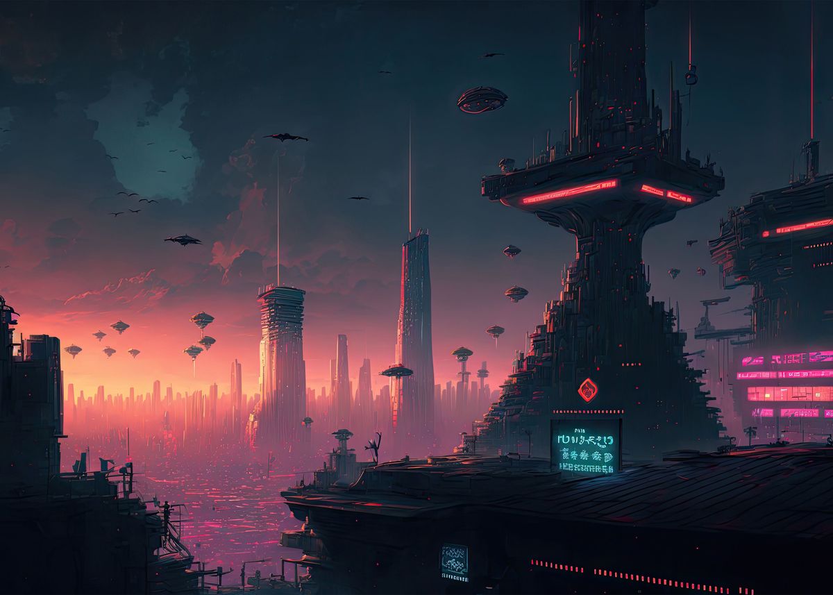 'Vibrant Tech Metropolis' Poster by murtzart | Displate