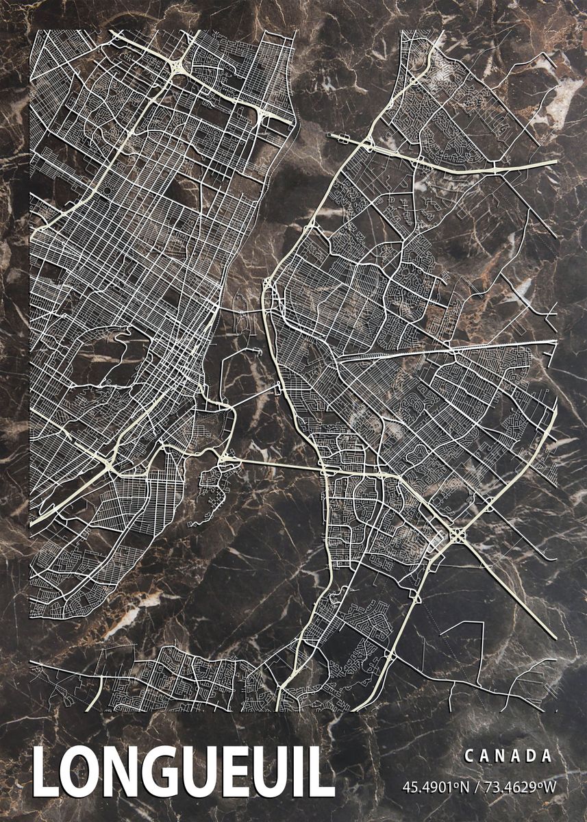 'LONGUEUIL CITY MAP' Poster, picture, metal print, paint by Nae | Displate