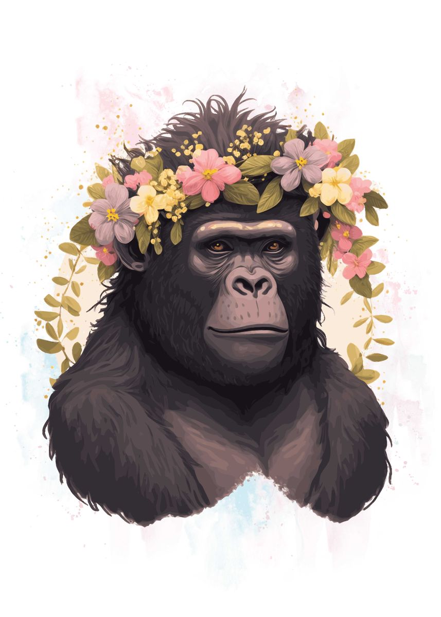 'Flower Gorilla Watercolor' Poster, picture, metal print, paint by ...