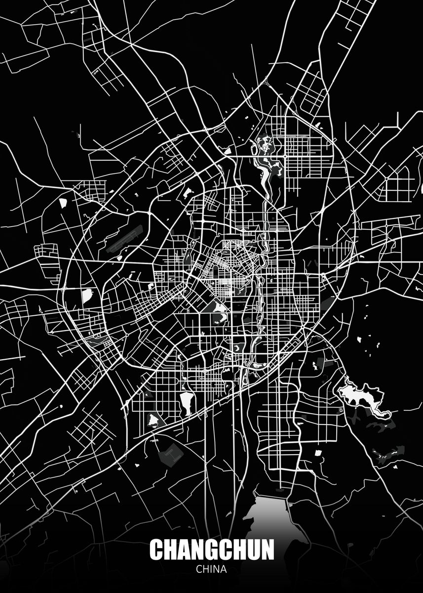 'Changchun China Dark Map' Poster, picture, metal print, paint by Zake ...