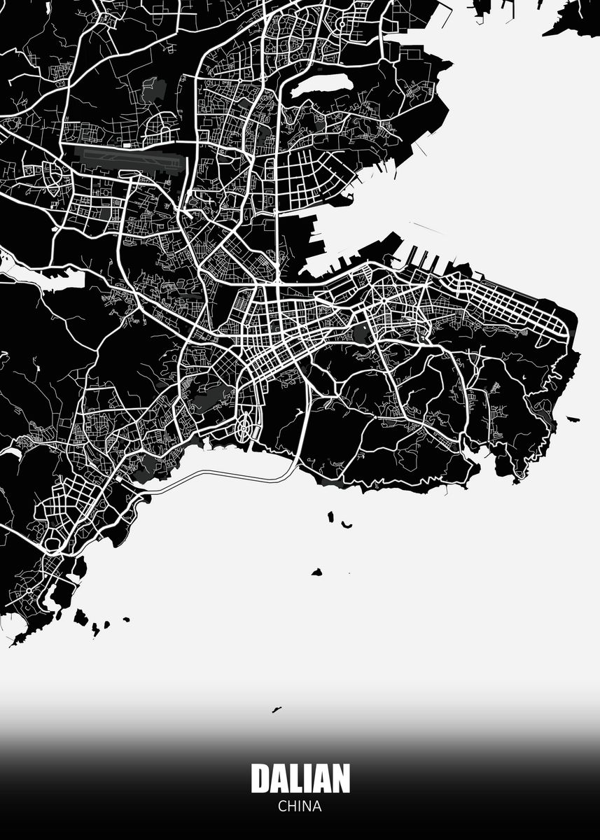 'Dalian China Dark Map' Poster, picture, metal print, paint by Zake ...