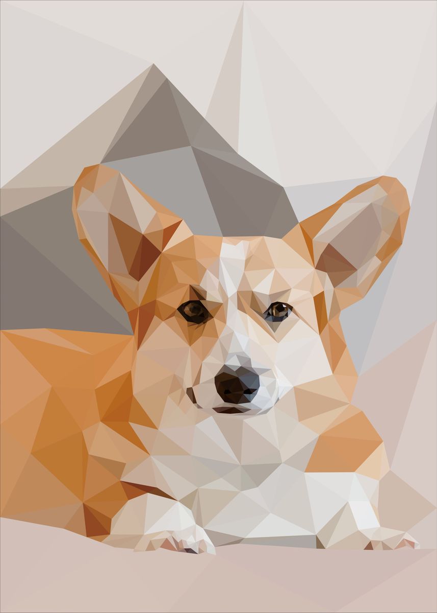 'Low Poly Corgi' Poster, picture, metal print, paint by Yudha | Displate