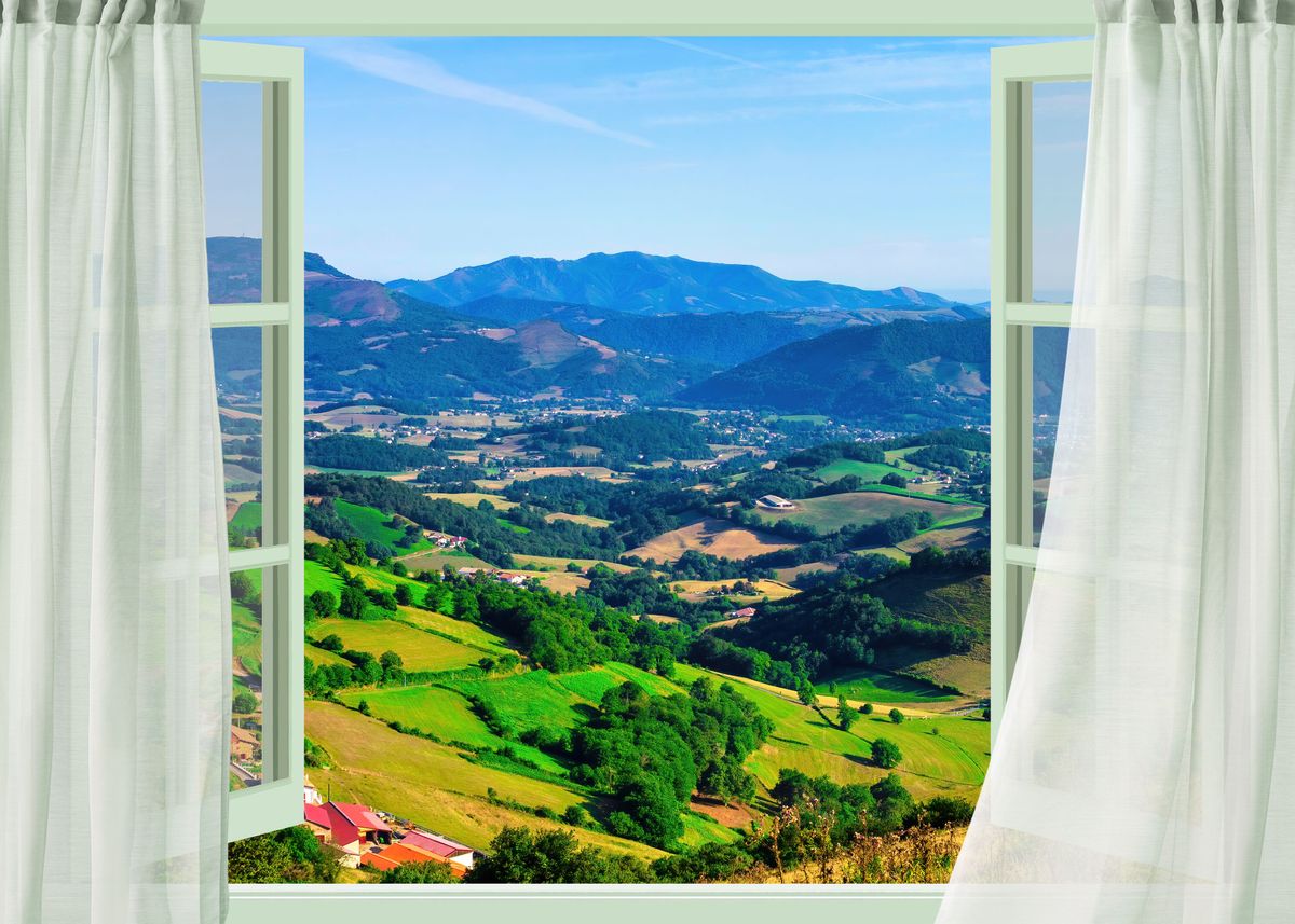 'Open window view mountain' Poster by Vicen | Displate