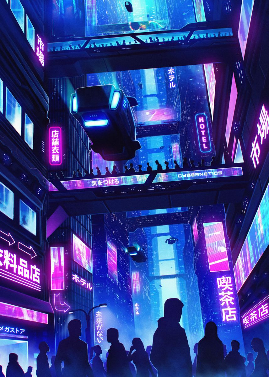 'Cyberpunk City Bridges' Poster, picture, metal print, paint by B Cubed ...