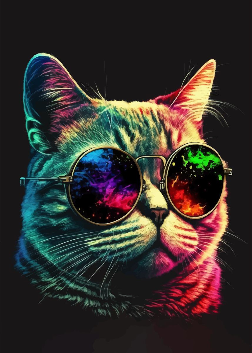 'Neon NERD Cat' Poster, picture, metal print, paint by BnWDesigner ...