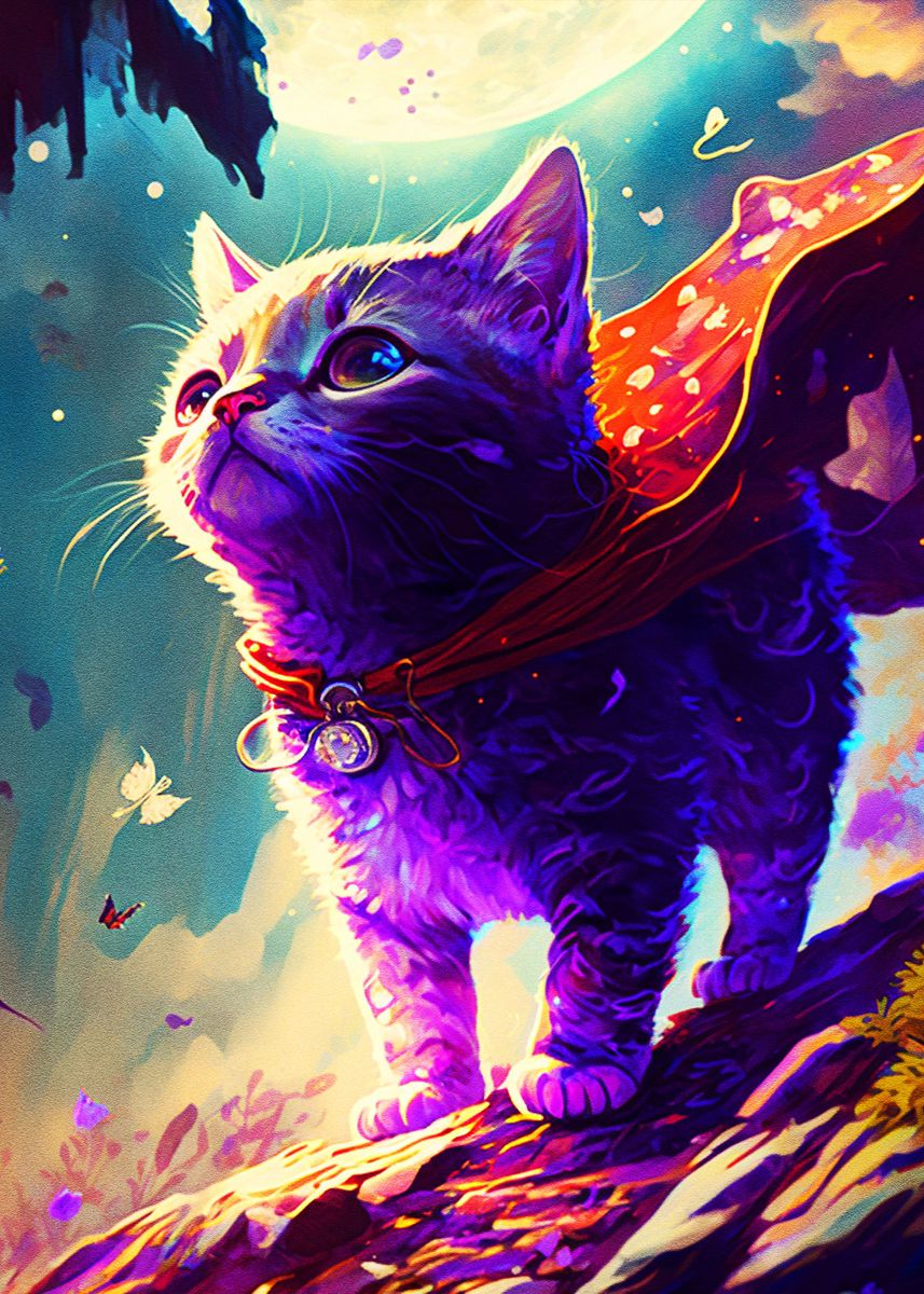 'Fantasy Cat Journey' Poster, picture, metal print, paint by Coffee ...