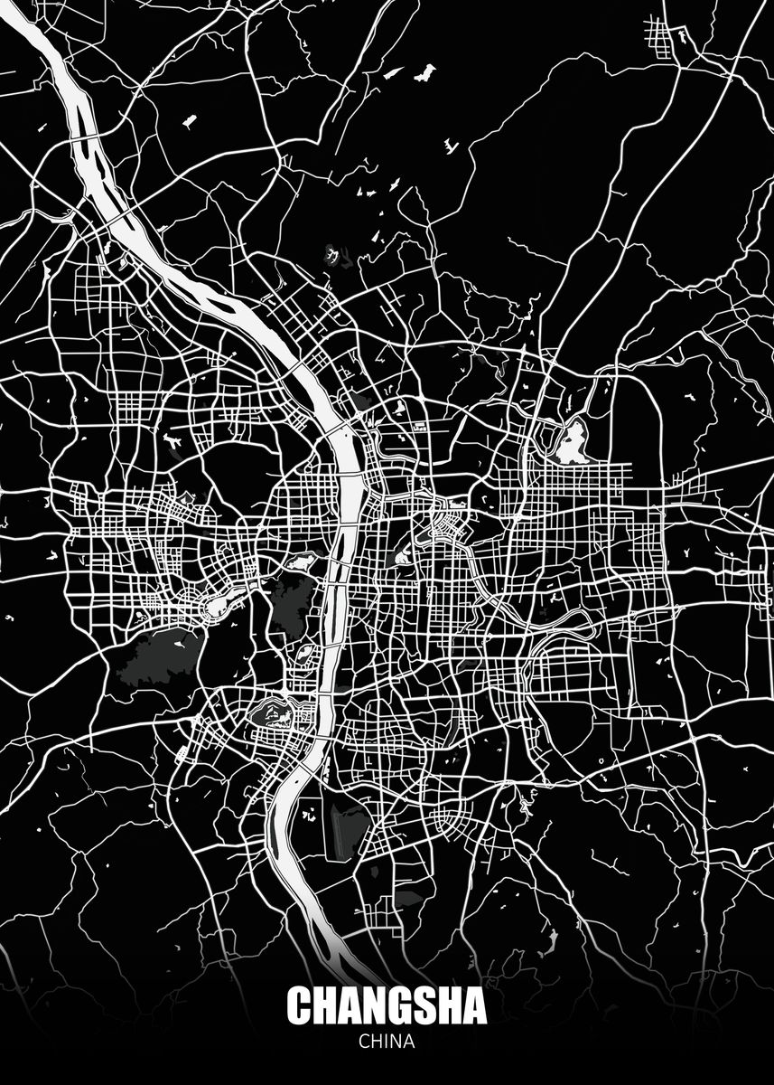 'Changsha China Dark Map' Poster, picture, metal print, paint by Zake ...