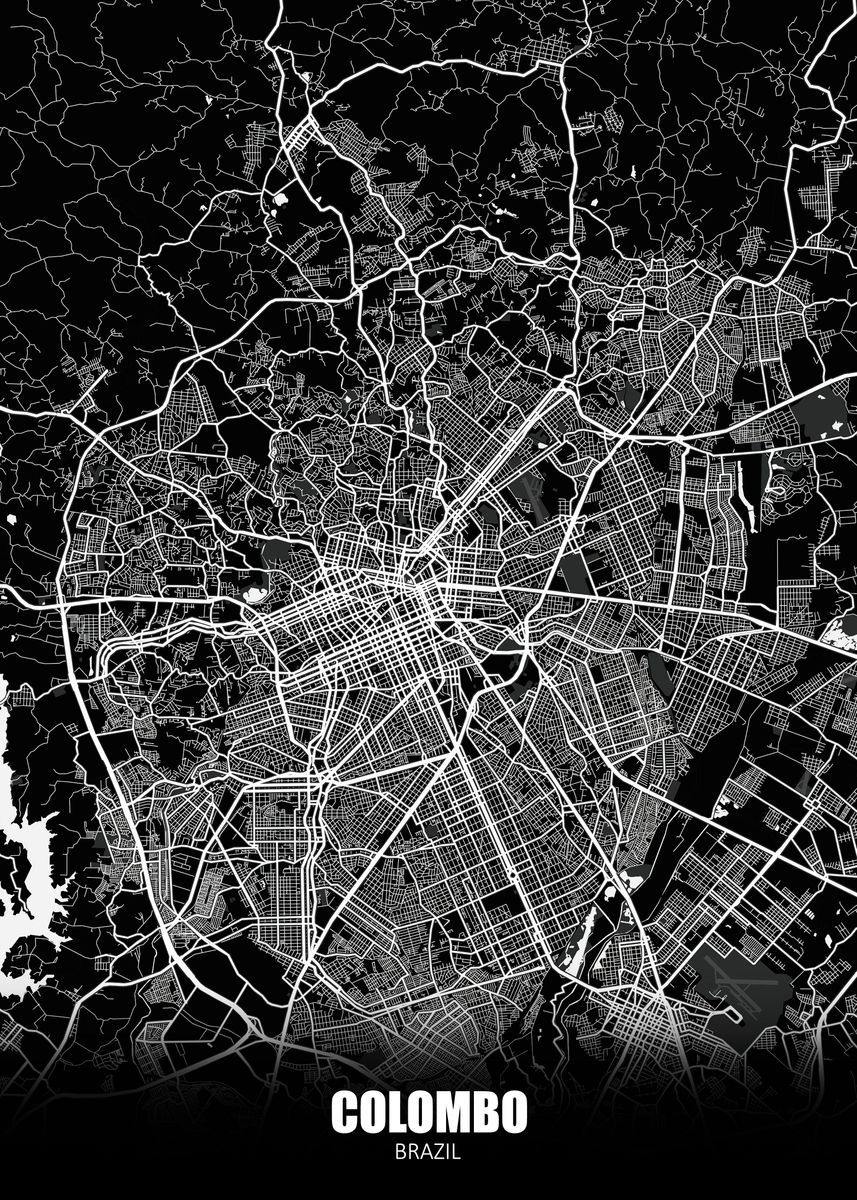 'Colombo Brazil Dark Map' Poster, picture, metal print, paint by Zake ...